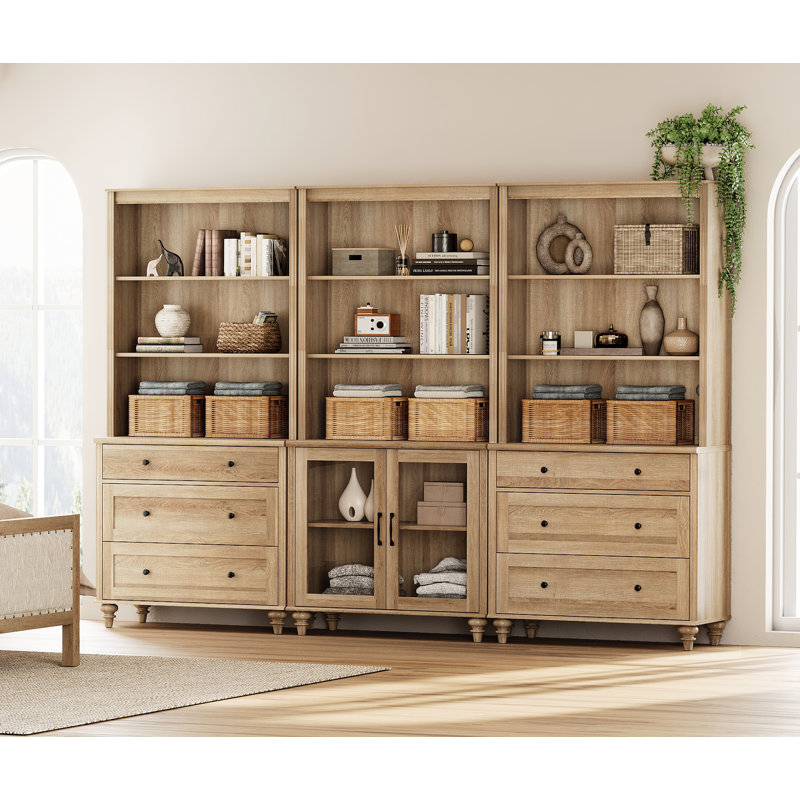 Oak bookcase with glass doors store